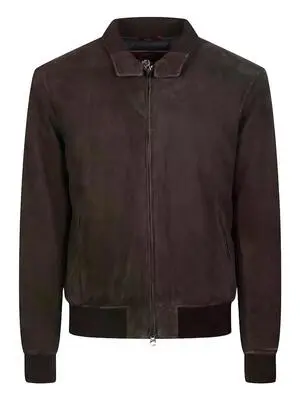 STEWART Calf Suede Bomber Jacket - Brown