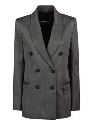 Patrizia Pepe Herringbone Double-breasted Blazer - Grey