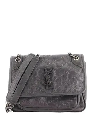 Saint Laurent Niki Chain Flap Bag Matelasse Chevron Leather Baby Shoulder Bag - Grey