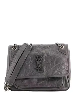 Saint Laurent Niki Chain Flap Bag Matelasse Chevron Leather Baby Shoulder Bag - Grey