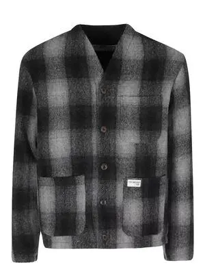 FAY Check-pattern V-neck Jacket - Grey