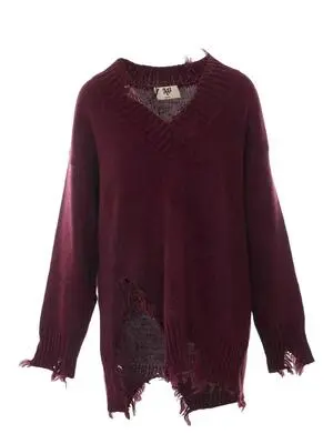 ANIYE BY Distressed V-neck Sweater - Red