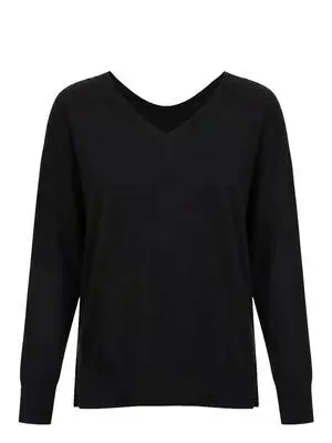 SOLOTRE V-neck Side-slit Pullover - Black