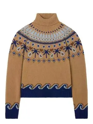 Alanui Palm-tree Intarsia Roll Neck Sweater - Neutrals