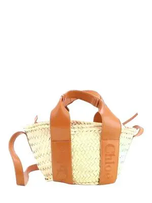 Chloé Sense Basket Tote Raffia With Leather Shoulder Bag - Brown