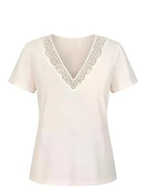 MOLLY BRACKEN Lace-Trim V-Neck T-Shirt Neutrals