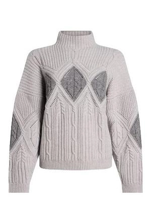 TWINSET Metallic Blend Mock Neck Sweater - Grey