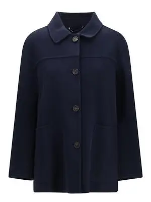 Max Mara S MAX MARA Giugno Short Virgin Wool Coat Blue
