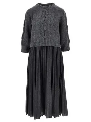 Max Mara MAX MARA WEEKEND Melange Wool-Blend Midi Dress With Virgin Wool Sweater Set Grey