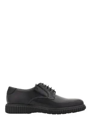 FERRAGAMO Calfskin Leather Derby Shoe - Black