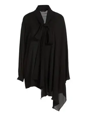 Balenciaga Solid Silk Bow Shirt - Black