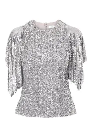 Rabanne Chainmail-trimmed Sequined Mesh Blouse - No
