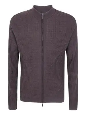 Emporio Armani Long-sleeved Zipped Cardigan - Brown