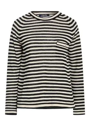 Max Mara Max Mara Striped Linen Intarsia-Knit Pullover White