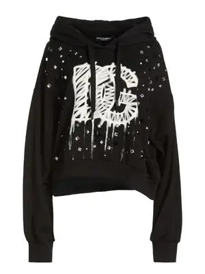 Dolce & Gabbana Dolce&Gabbana Crystal-Embellished Printed Hoodie Black