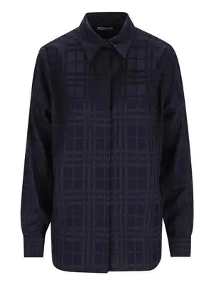 Burberry Burberry Long Sleeved Checked Shirt Navy