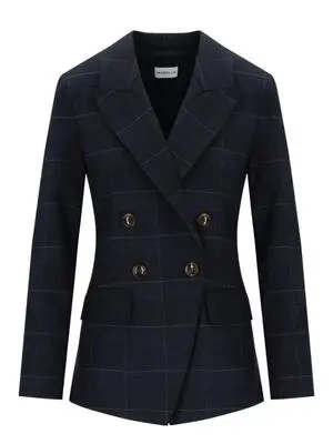 Marella Checked Double-breasted Blazer - Black