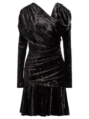 GANNI Velvet V-neck Long Sleeve Mini Dress - Black