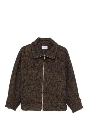 Marella Herringbone Zip-up Casual Jacket - Brown