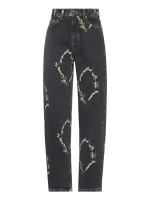 GANNI Ganni Floral Embroidered Denim Trousers Black