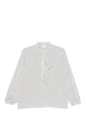 Marella Ruffled Striped Henley Shirt - White