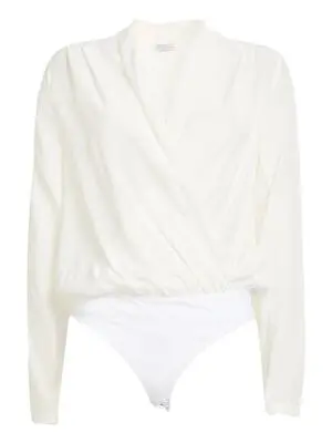 Brunello Cucinelli Crepe V-neck Bodysuit - White