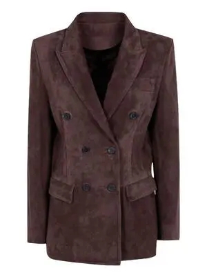 SEVENTY Seventy Double-Breasted Suede Blazer