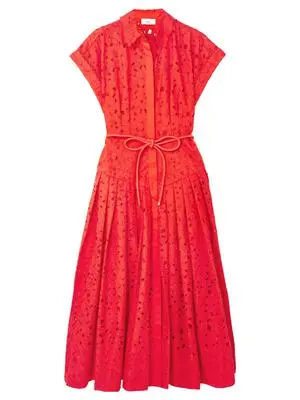 Rebecca Vallance Blaire Belted Guipure Lace Cotton Midi Shirt Dress - No
