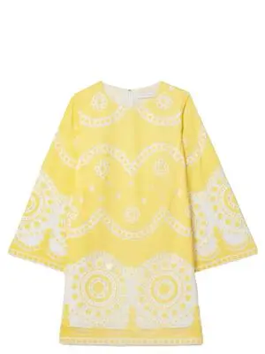 Borgo De Nor Cotton-blend Poplin And Guipure Lace Mini Dress - Yellow