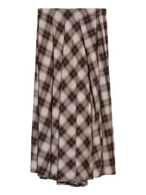IBLUES Plaid Midi Skirt - Brown