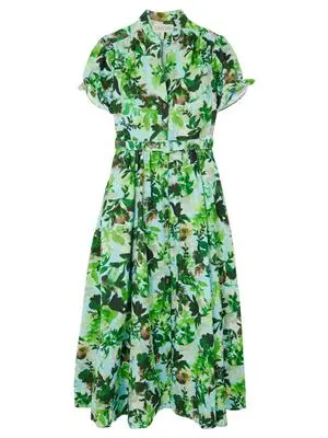 Saloni Belted Printed Cotton Midi Dress - No
