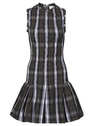 PATOU Checked Shirred Minidress - Grey
