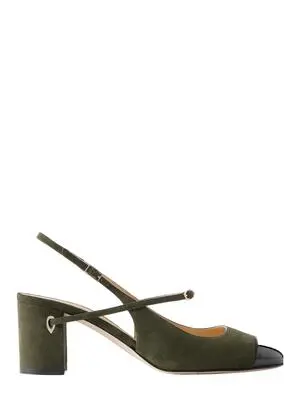 Jennifer Chamandi Patent Leather-trimmed Suede Slingback Pumps - No