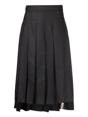 Thom Browne High-Waist Pleated Midi Skirt Dark Gray