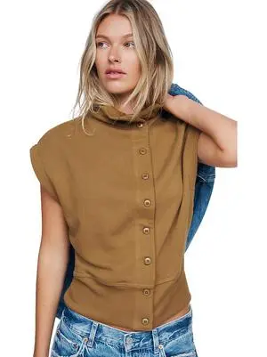Anthropologie By Anthropologie Funnel-Neck Short-Sleeve Sweater Brown