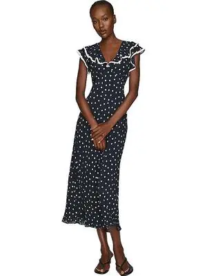 RIXO RIXO Bethea Ruffled Trim Midi Dress