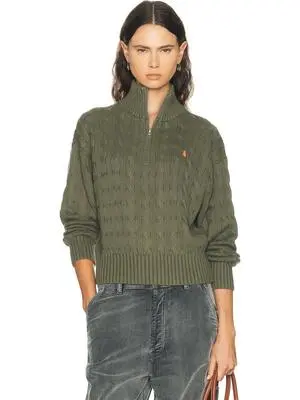 Polo Ralph Lauren Cable Knit Quarter Zip Sweater - Dense Olive