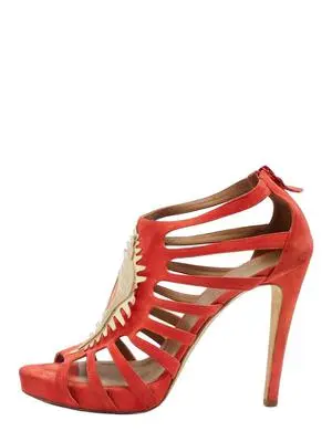 HERMÈS Hermès Suede Shell Appliqué Stiletto Sandals