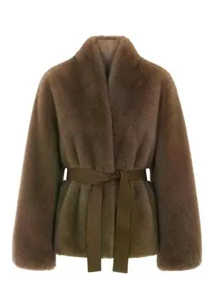 VALENTINI 1972 Belted Faux-fur Jacket - Brown