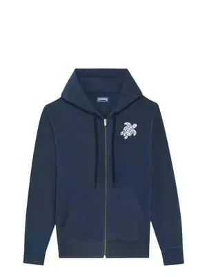 Vilebrequin Big Turtle Embroidery Zip-up Hoodie - Blue