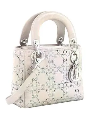 Dior Crystal Embellished Cannage Quilt Satin Mini Satchel - Grey