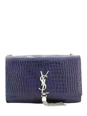 Saint Laurent Classic Monogram Tassel Crocodile Embossed Leather Medium Crossbody Bag - Blue