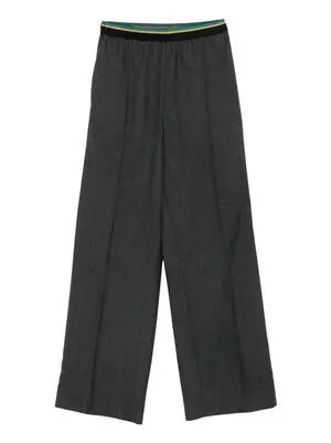Plan C Striped-waistband Pressed-crease Trousers - Grey