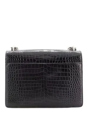 Saint Laurent Sunset Crocodile Embossed Leather Medium Cross Body Bag - Black