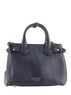 Burberry Banner Leather And House Check Canvas Small Tote Bag - Blue