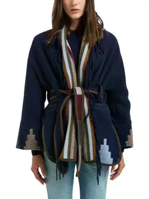 BAZAR DELUXE Fringe-trim Belted Coat - Blue