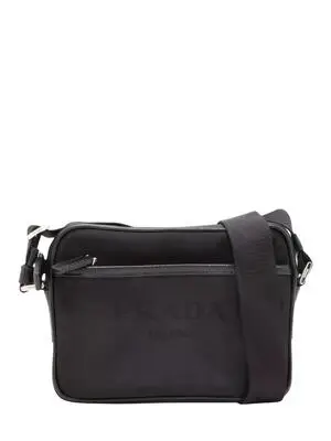 Prada Saffiano Trimmed Tessuto Logo Camera Bag Crossbody Bag - Black