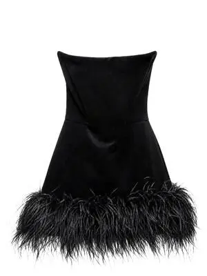 BRONX AND BRONCO Feather-trim Strapless Mini Dress - Black