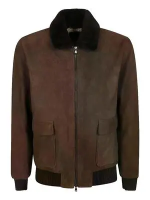 BARBA NAPOLI Shearling-collar Bomber Jacket - Brown