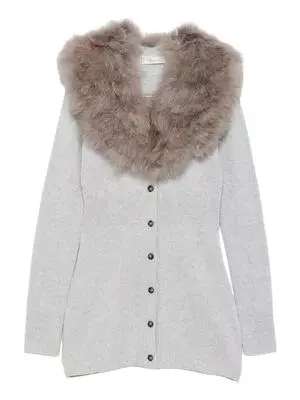 BLUMARINE Blumarine Faux-Fur Collar Ribbed Cardigan